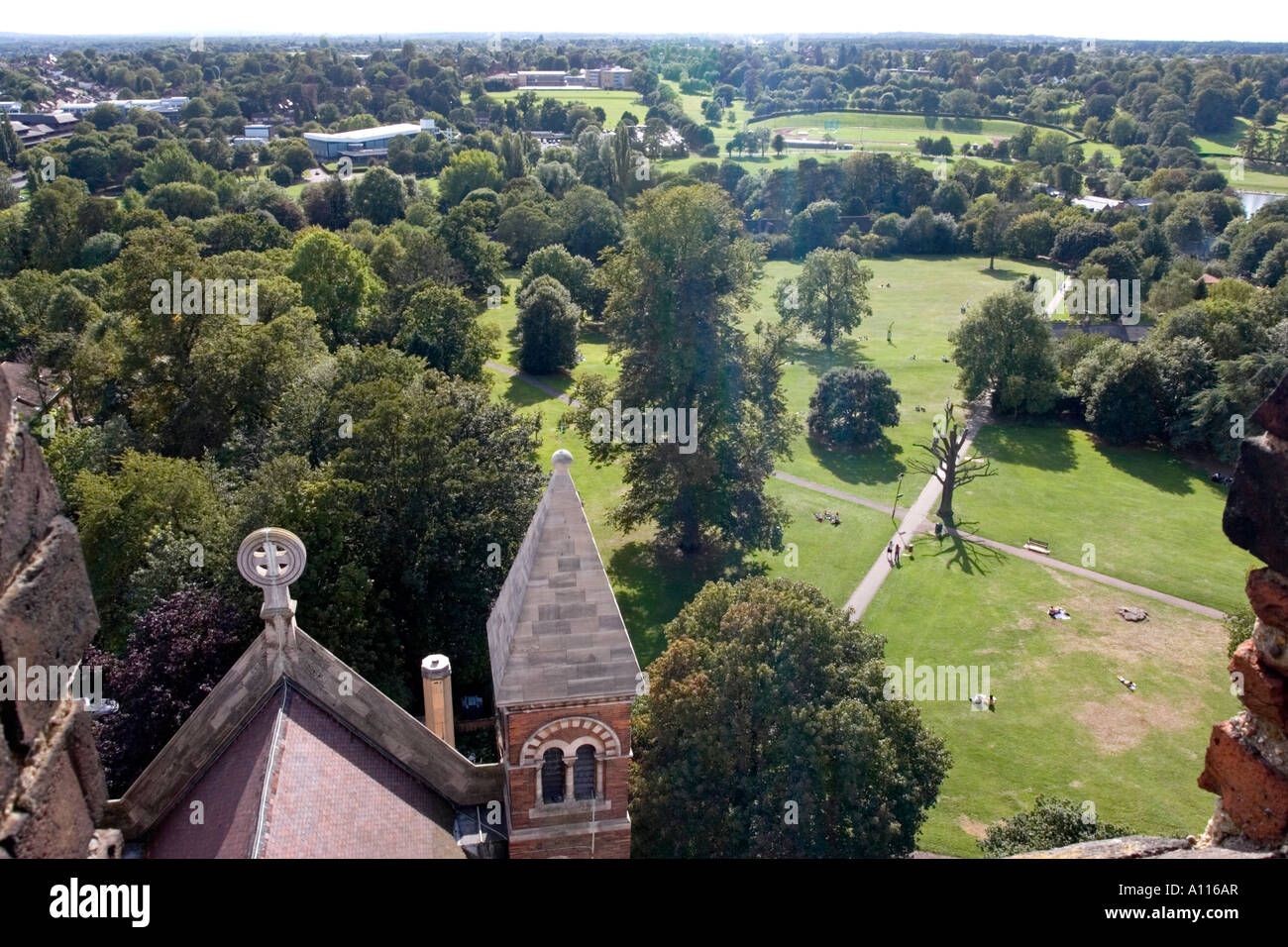 View of Verulamium Park from St Albans Abbey Norman Tower ...