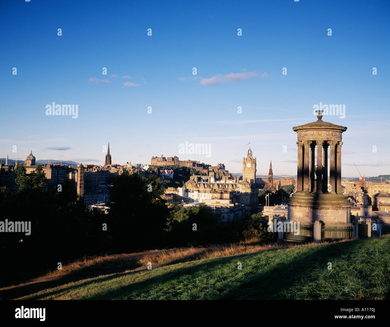 Auld Reekie viewed from Calton Hill Edinburgh blue sky Stock Photo - Alamy