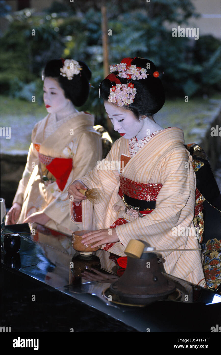 Geisha apprentice during tea ceremony in Kitano Shrine Kyoto Japan ...