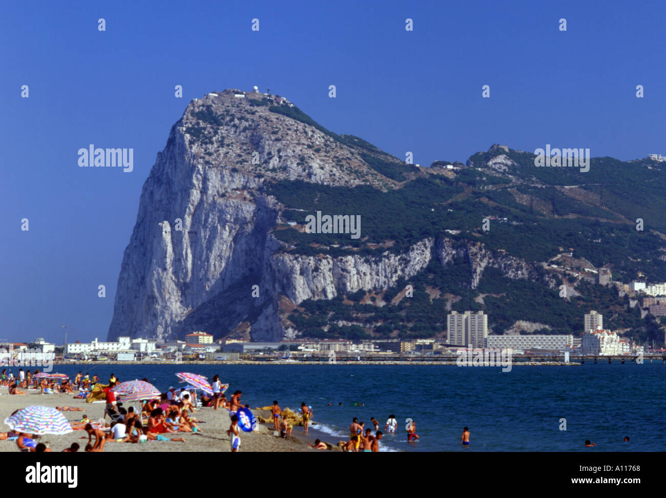 Gibraltar The Rock from Spanish beach Stock Photo - Alamy