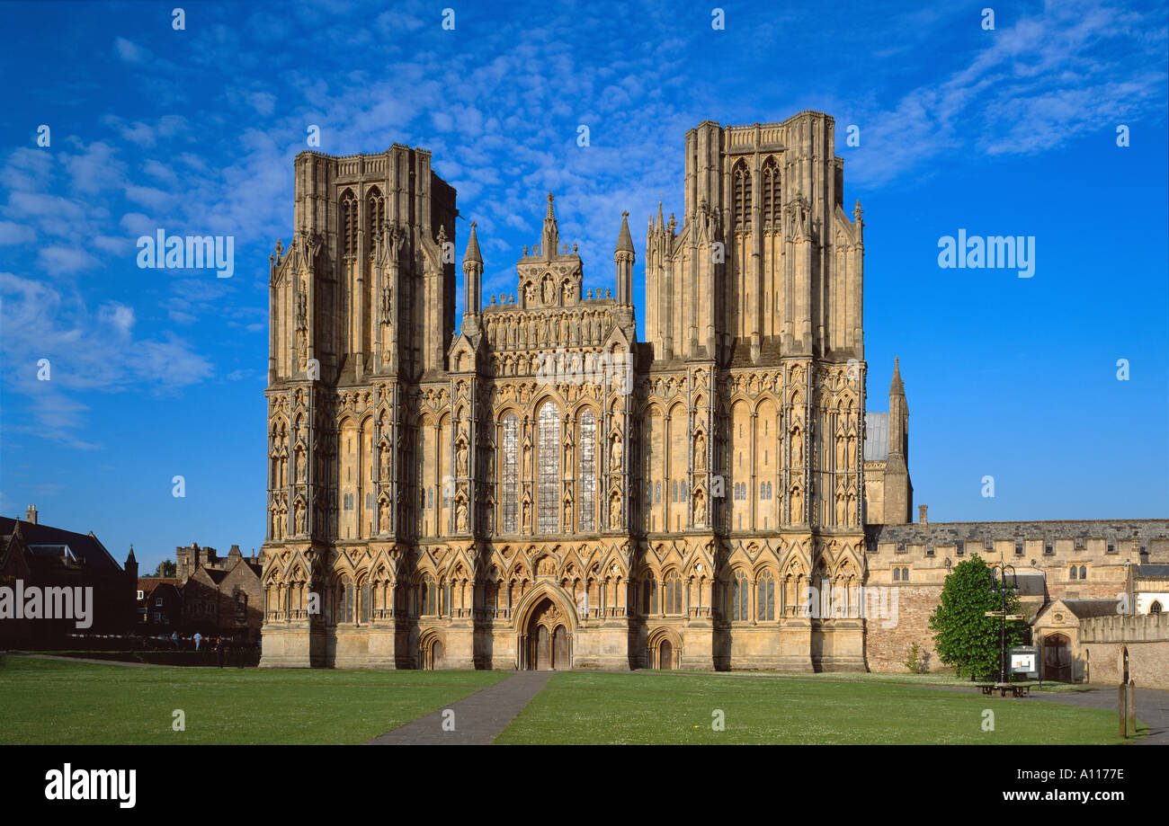 Wells Somerset UK The Cathedral West front from Cathedral Close Stock ...