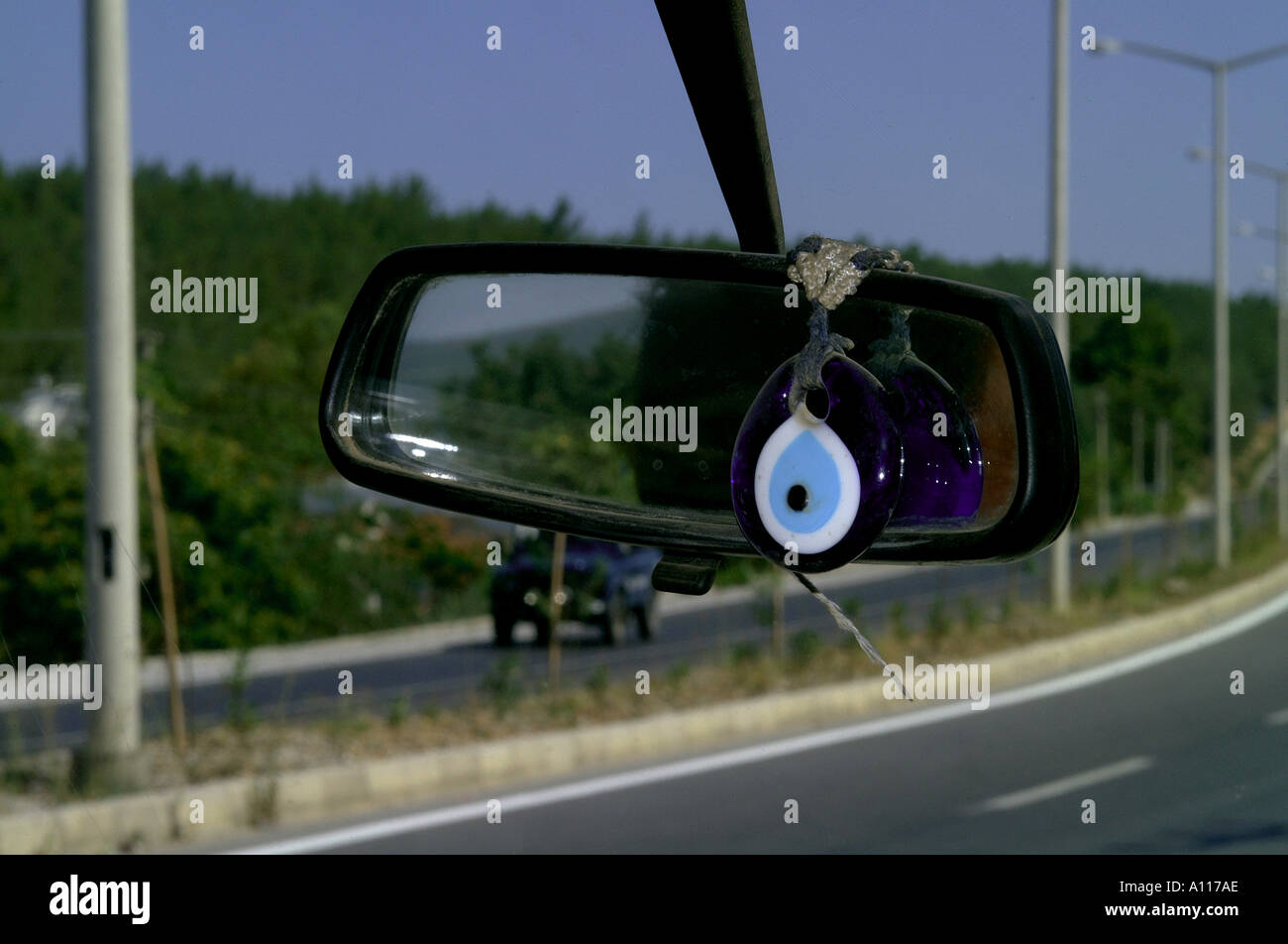 All seeing eye hanging on rear view mirror Turkey 2001 Stock Photo - Alamy