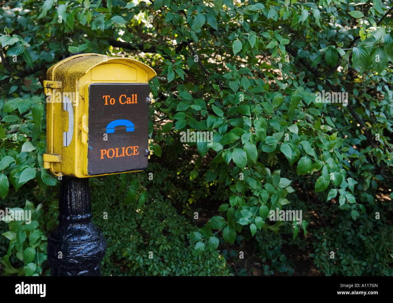 police emergency call box in public park Stock Photo - Alamy