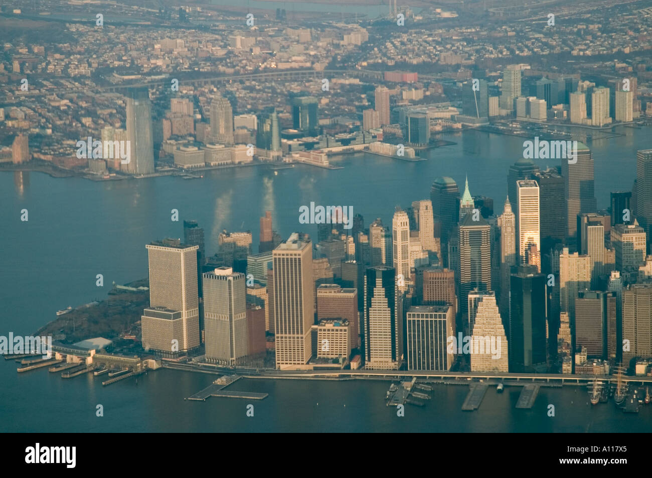 Aerial view of lower Manhattan New York City USA December 2005 Stock ...