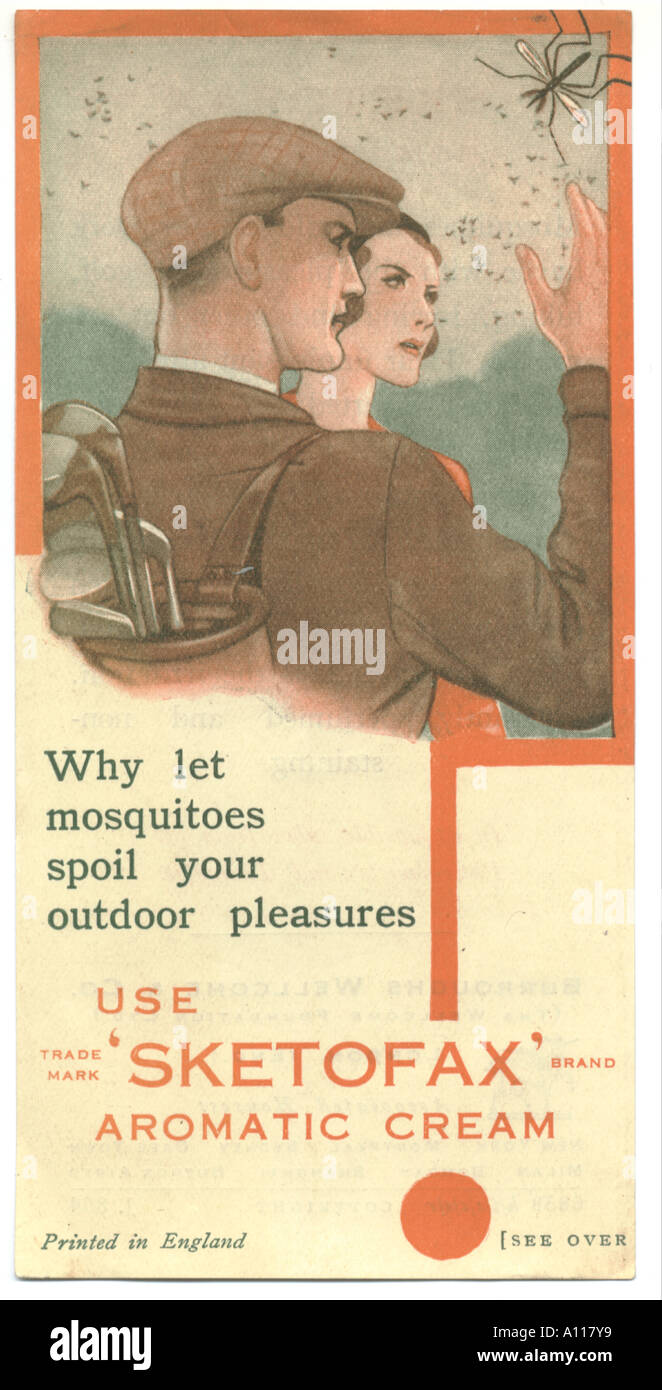 Anti-mosquito advertisement for golfers circa 1935 Stock Photo - Alamy