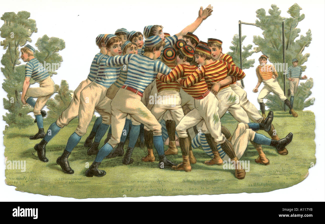 Rugger scrum, die cut scrap circa 1880 Stock Photo - Alamy