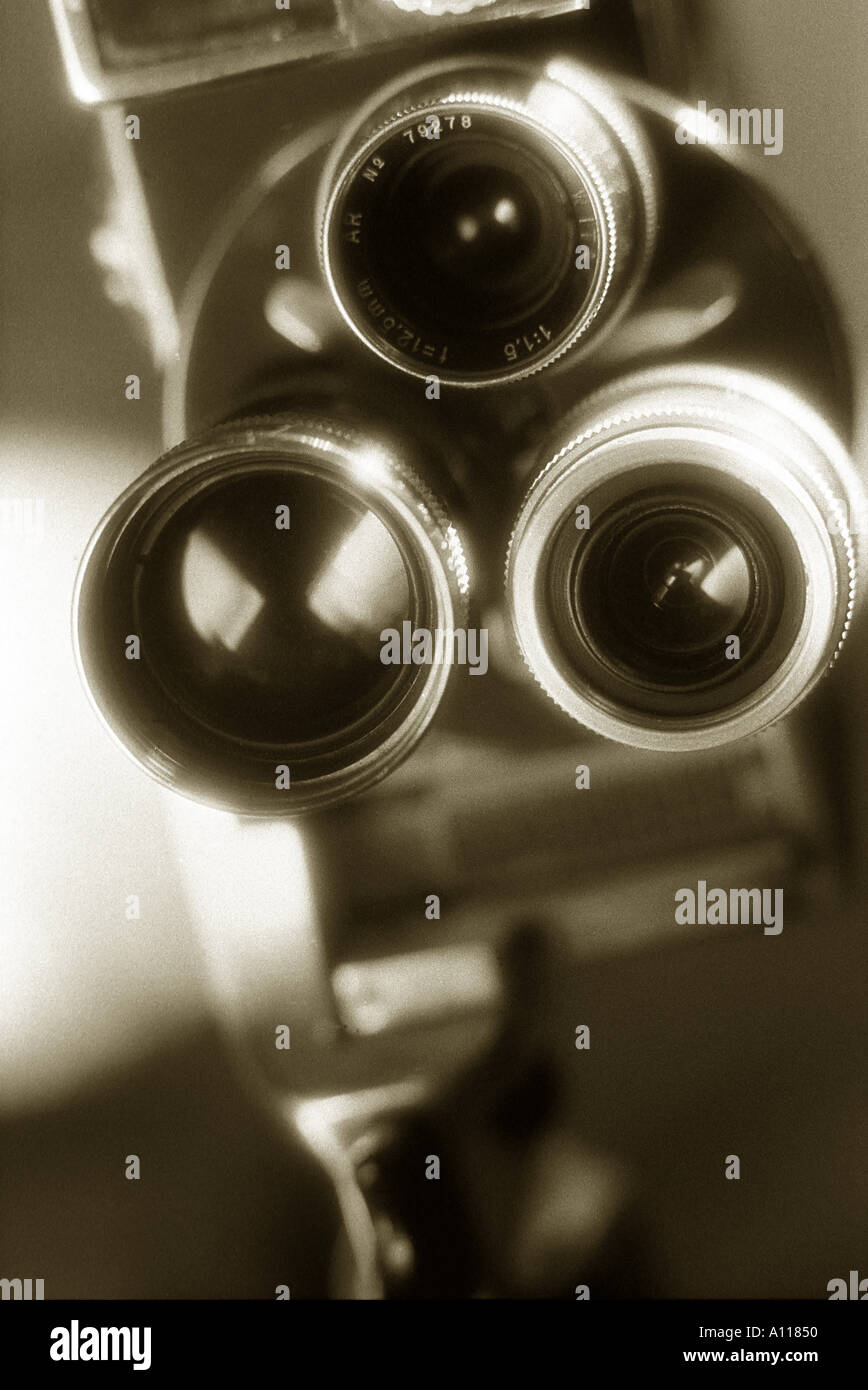 Closeup of turret lens assembly on old movie camera Stock Photo - Alamy