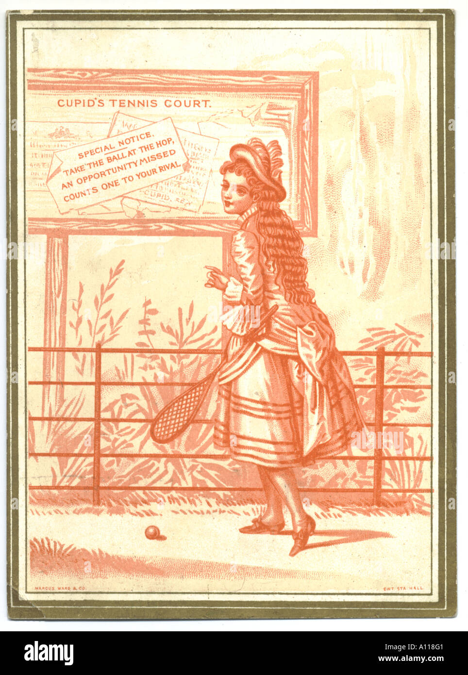 Valentine card, Cupid's Tennis Court, circa 1874 Stock Photo - Alamy