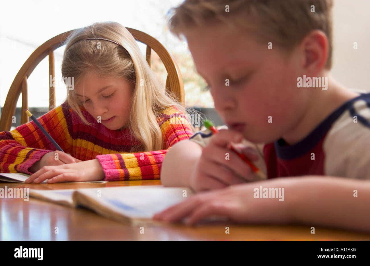 Kids doing homework Stock Photo - Alamy