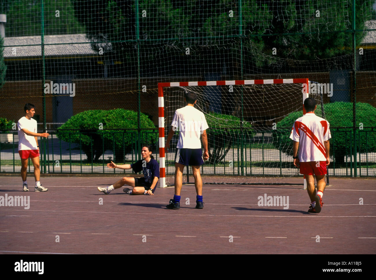 Spaniards, Spanish students, soccer players, playing soccer, campus ...