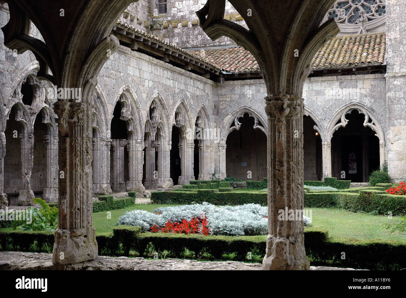 The Gothic cloisters of the 14th century collegiate church of La Romieu ...