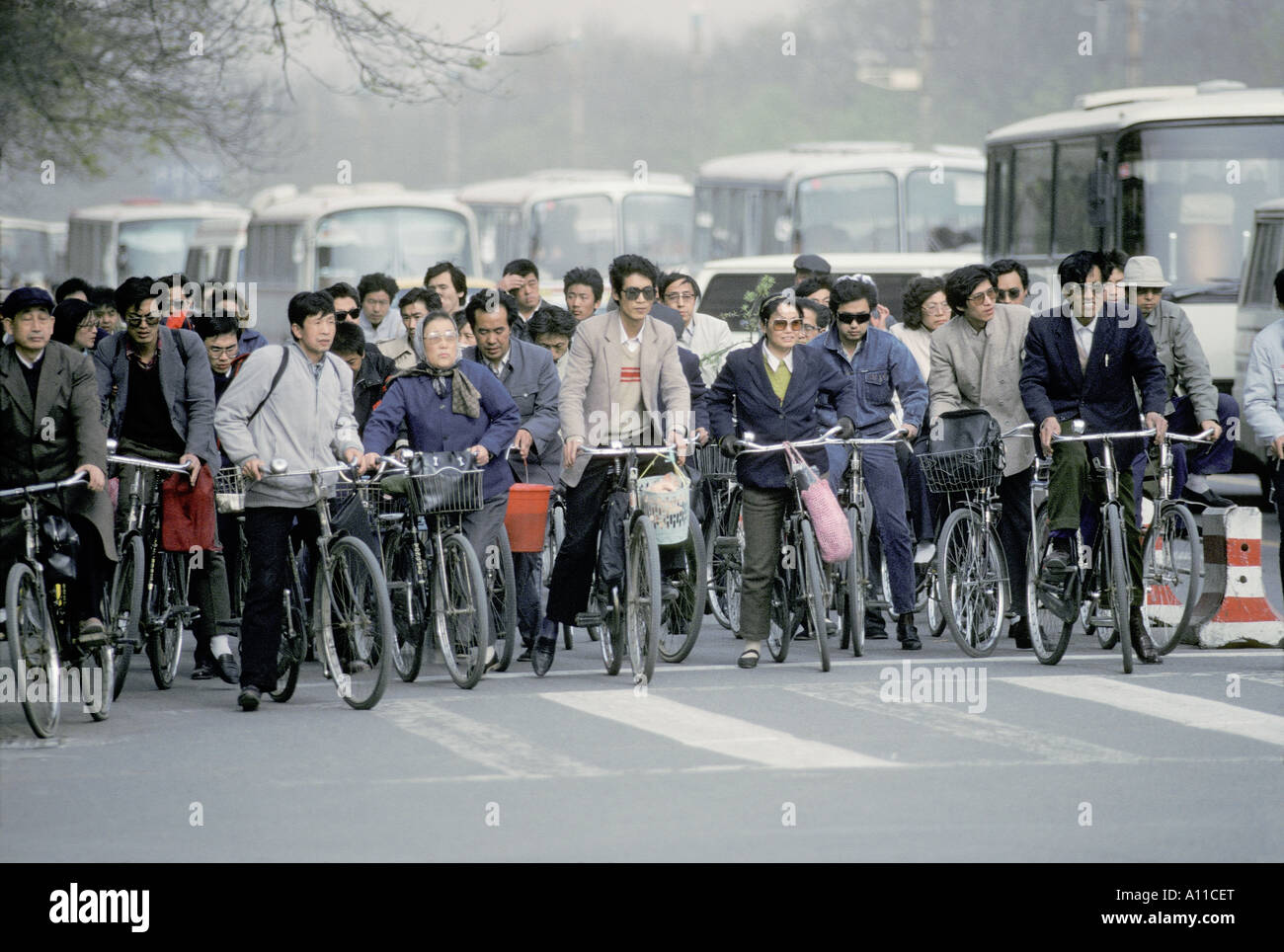 Bicycles at traffic light in central Beijing, China. No model release ...