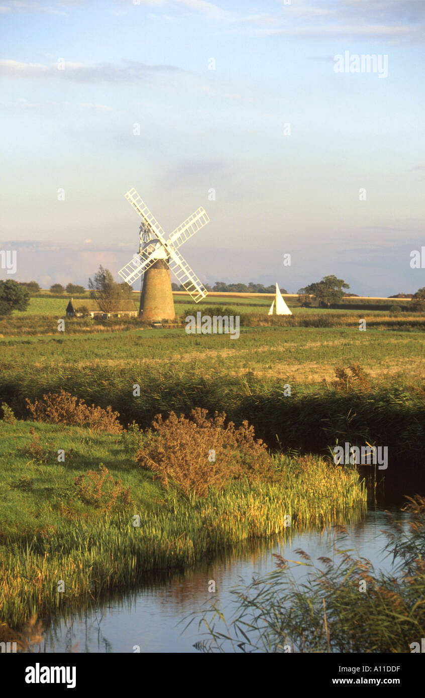 Drainage wind pump THURNE WITH PASSING SAILING BOAT, , NORFOLK EAST ...
