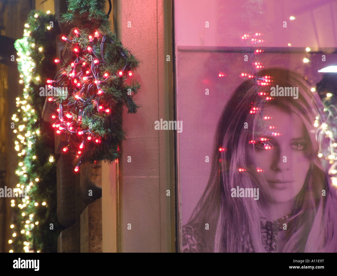 christmas lights by shops in rome Stock Photo - Alamy