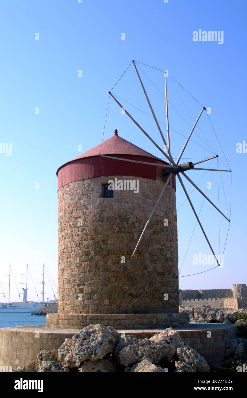 Rhodes town windmill Stock Photo - Alamy