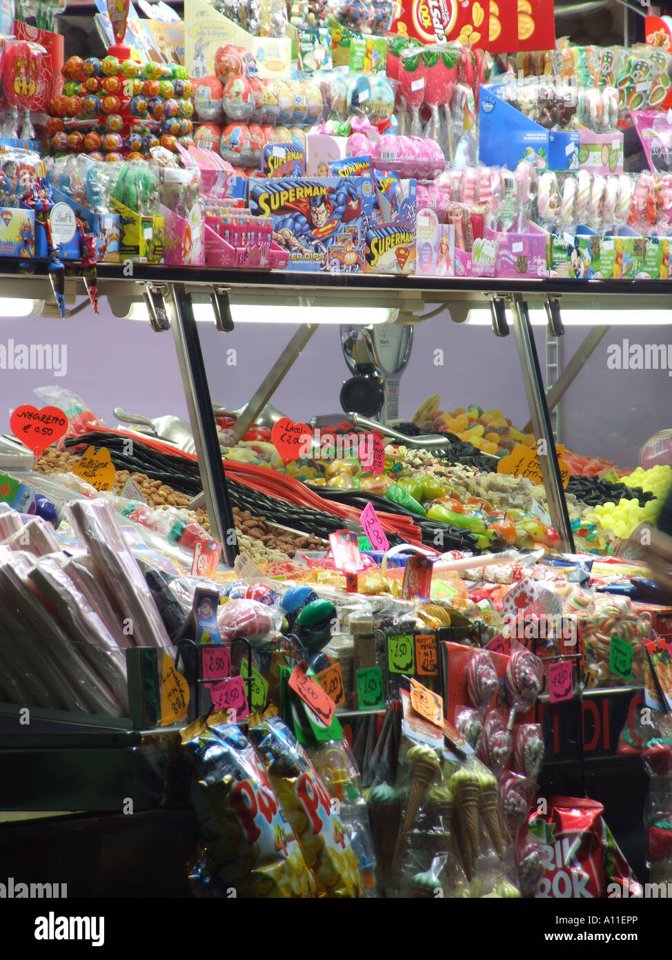 sweet market stall at night Stock Photo - Alamy