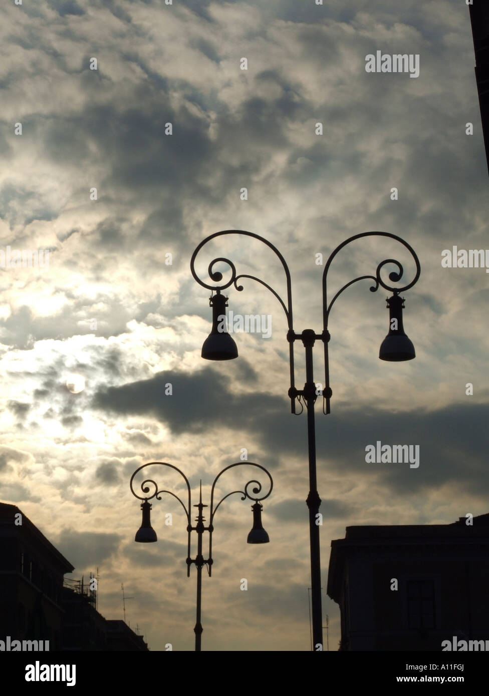 lamp posts silhouette in rome italy Stock Photo - Alamy