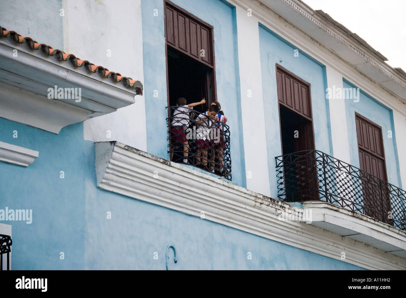 School children on a balcony in Sancti Spiritus city,Cuba Stock Photo ...