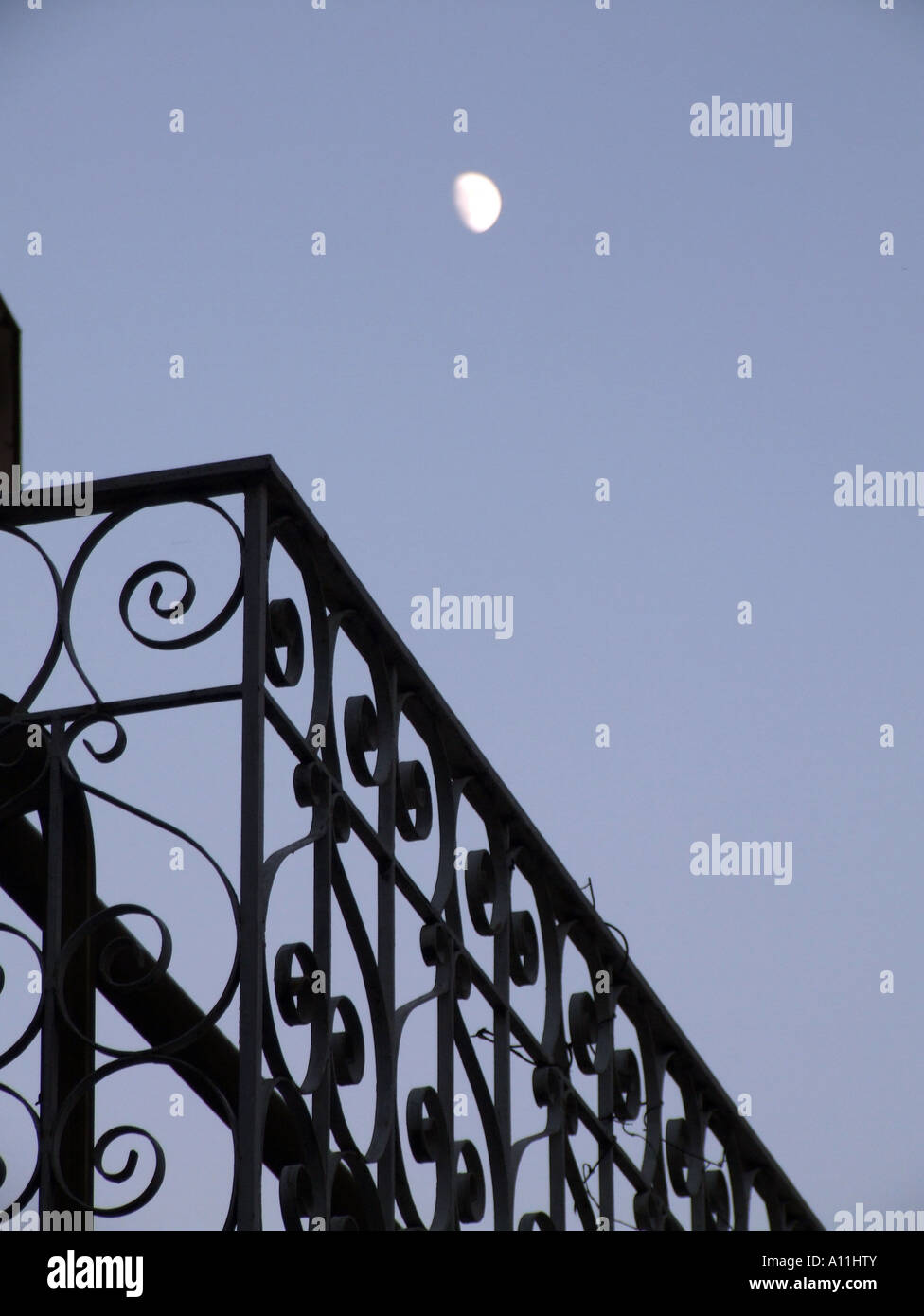 balcony fence and moon at night Stock Photo - Alamy