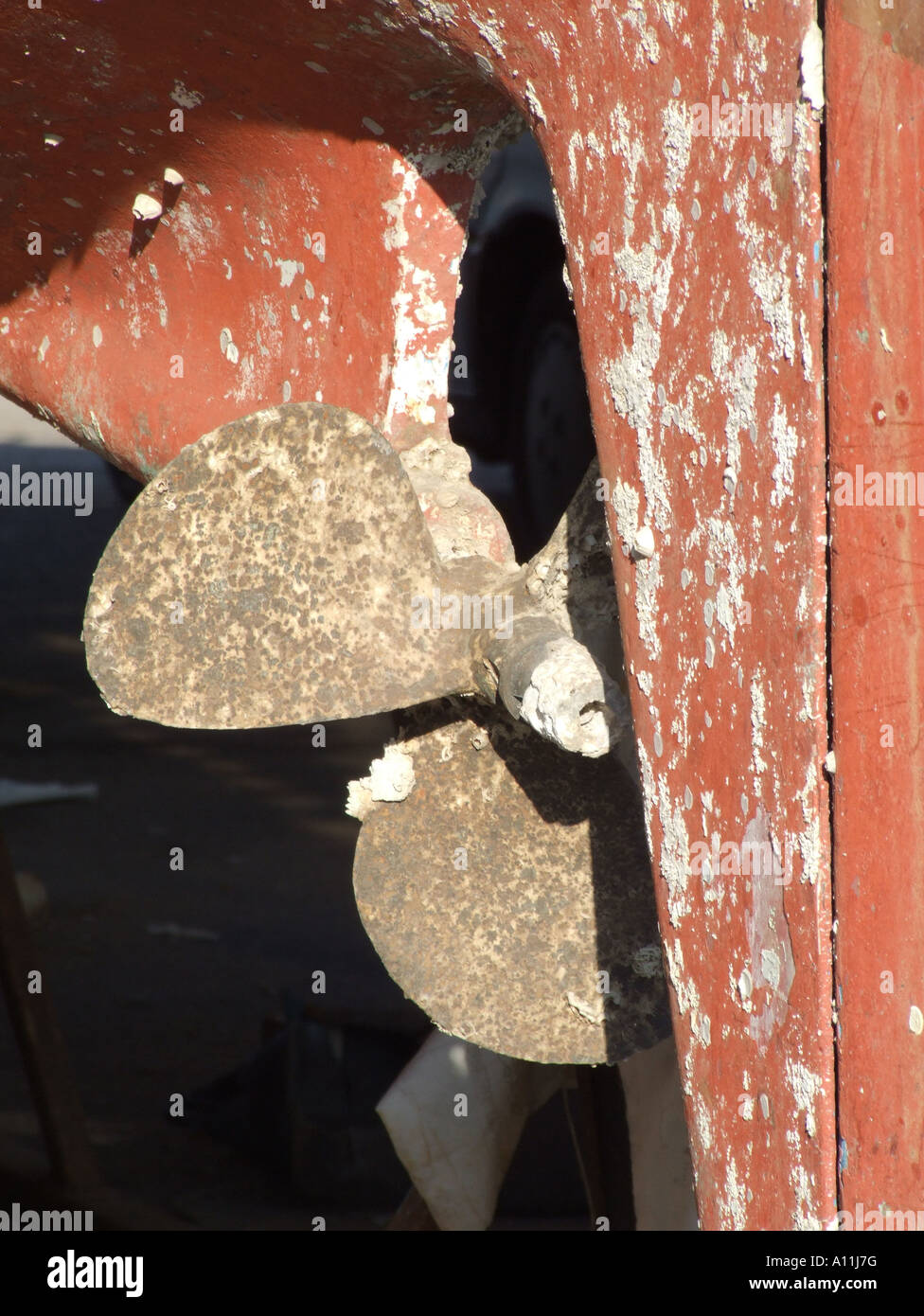 Close up detail hull rudder propellor propeller prop one hi-res stock ...