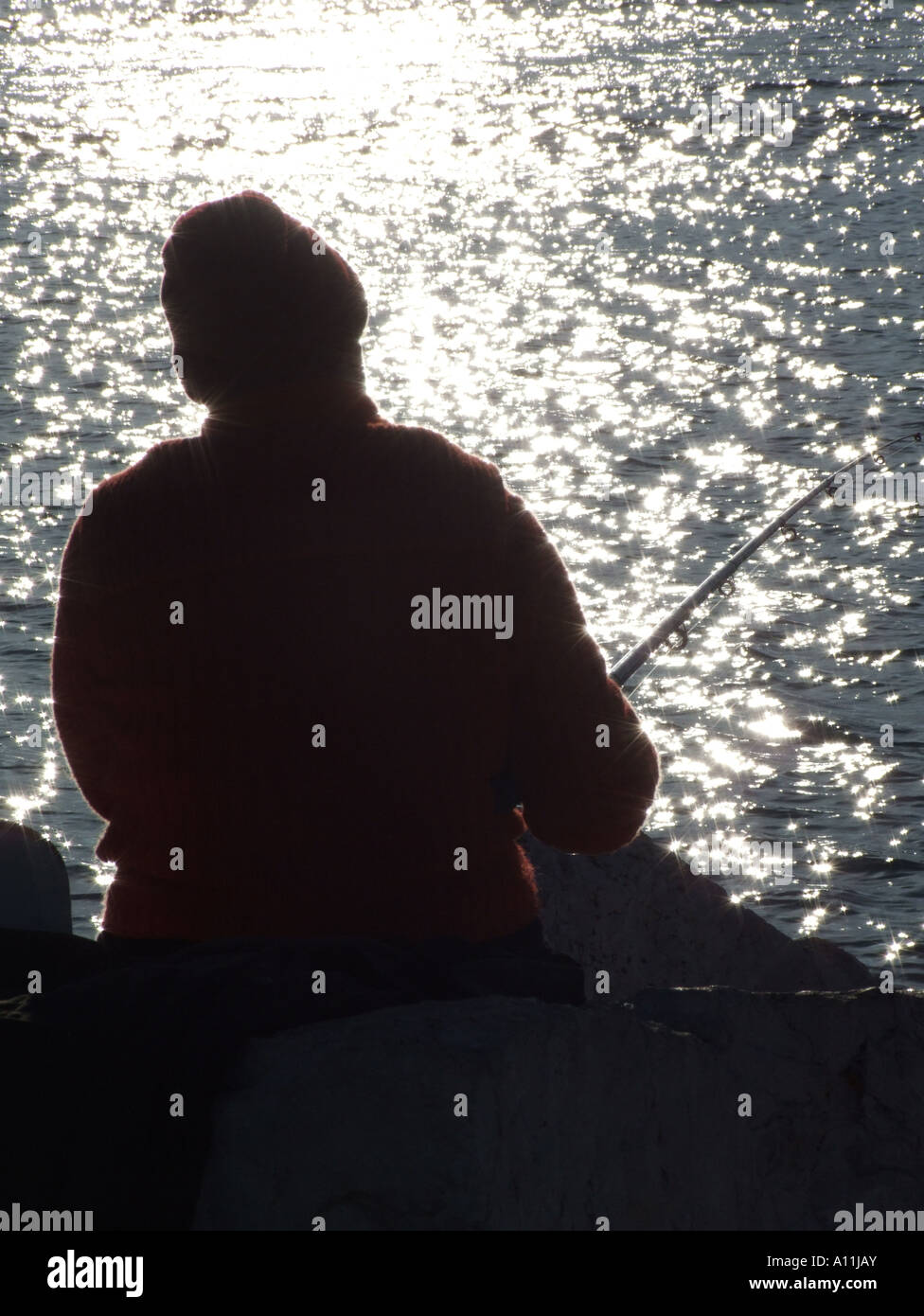 person fishing in sea Stock Photo - Alamy