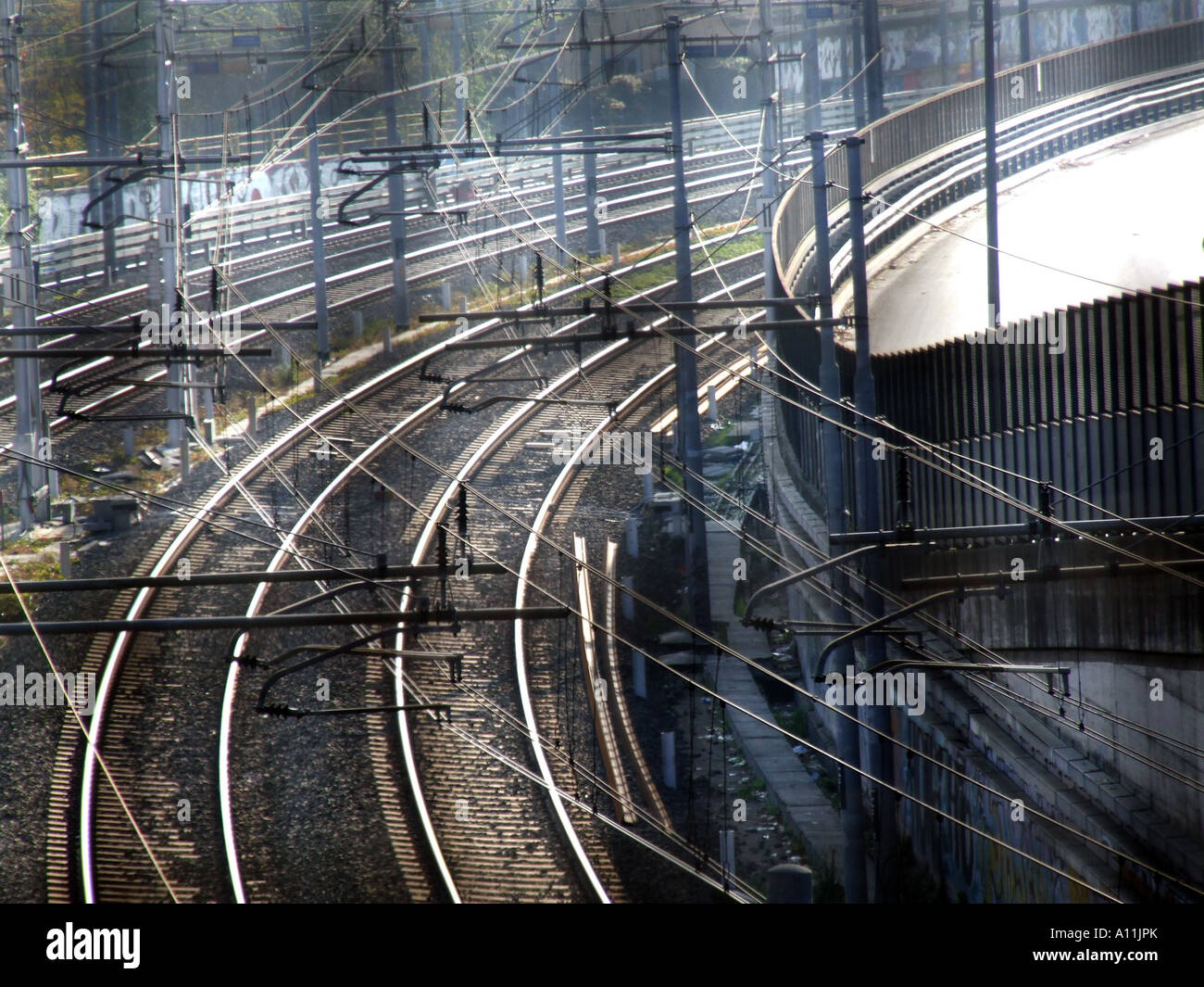 train tracks and motorway in city Stock Photo - Alamy