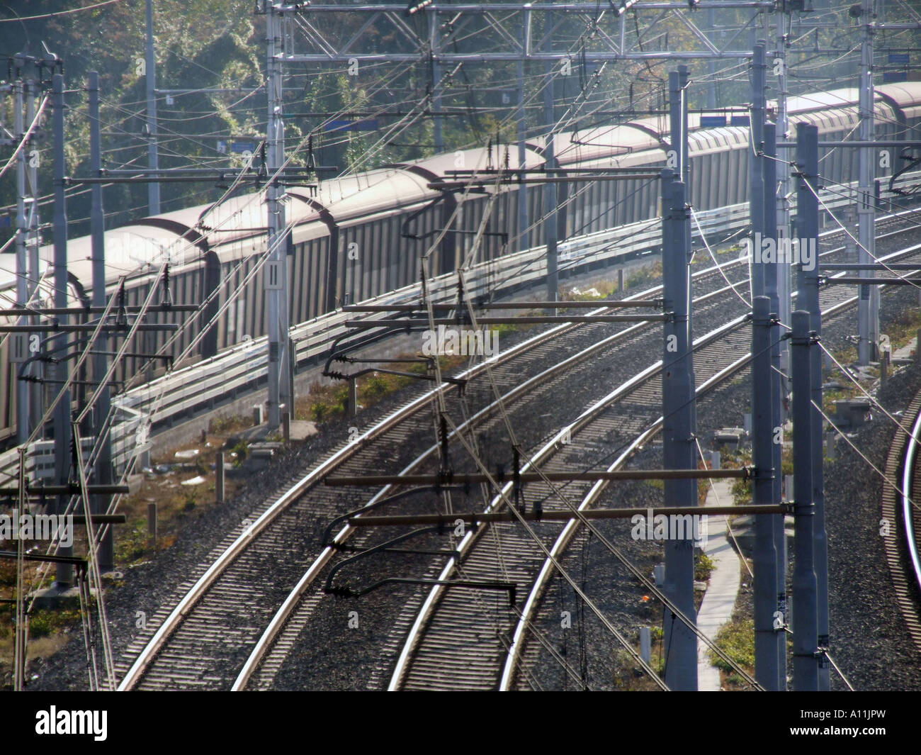 goods train on tracks Stock Photo - Alamy