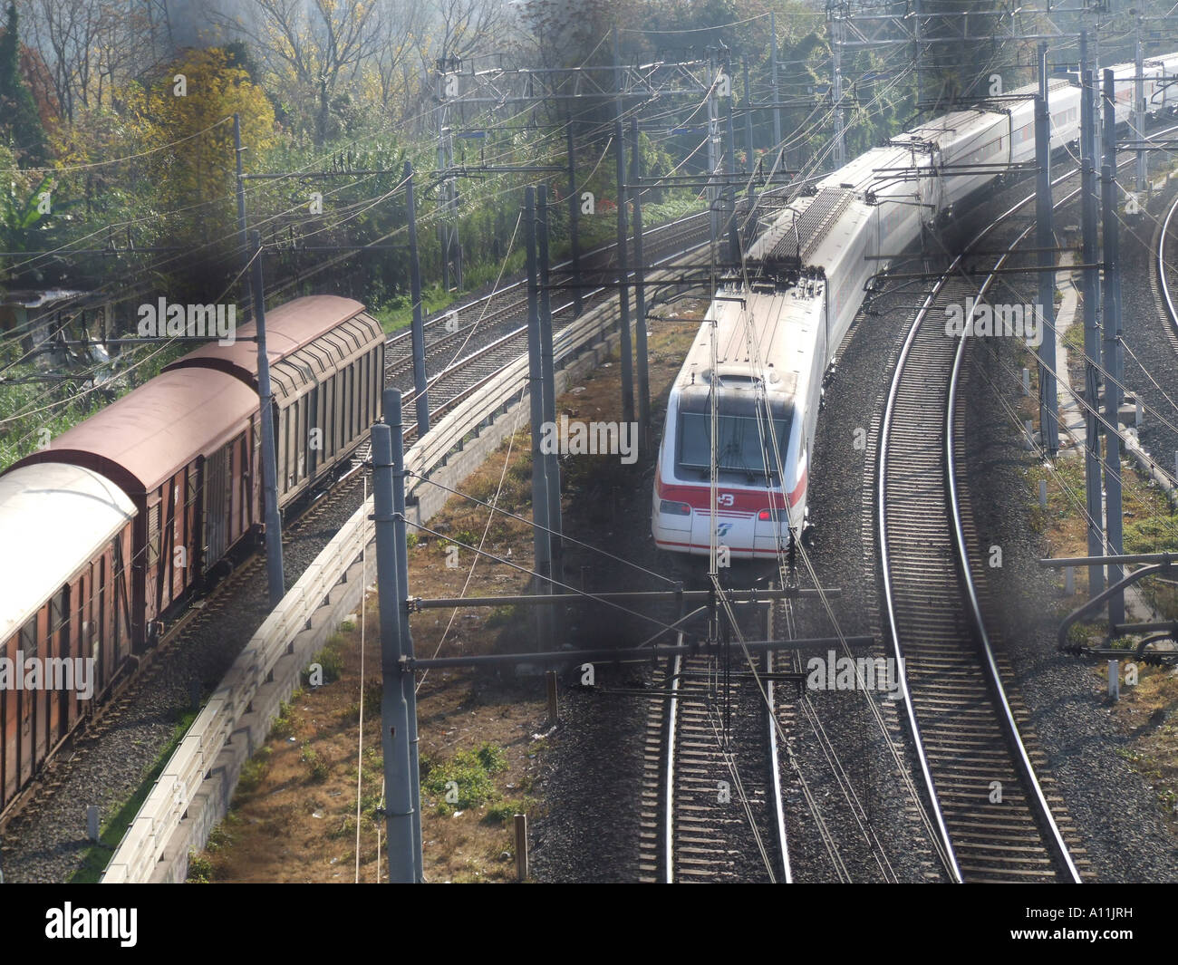 railway tracks outside station Stock Photo - Alamy