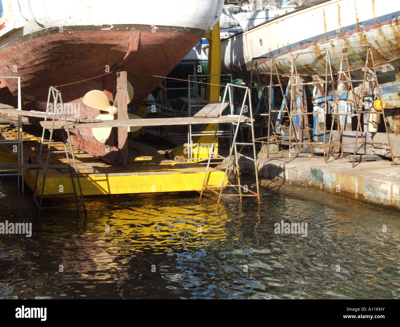 old ship hull in dry dock Stock Photo - Alamy