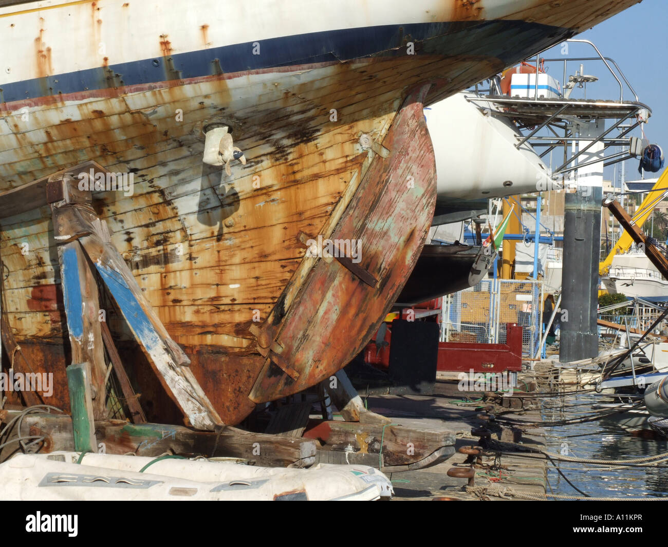 old ship hull in dry dock Stock Photo - Alamy