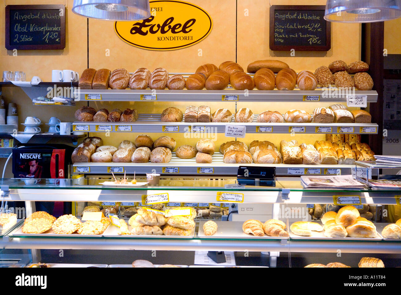 German bakery with loaves and cakes for sale Stock Photo - Alamy