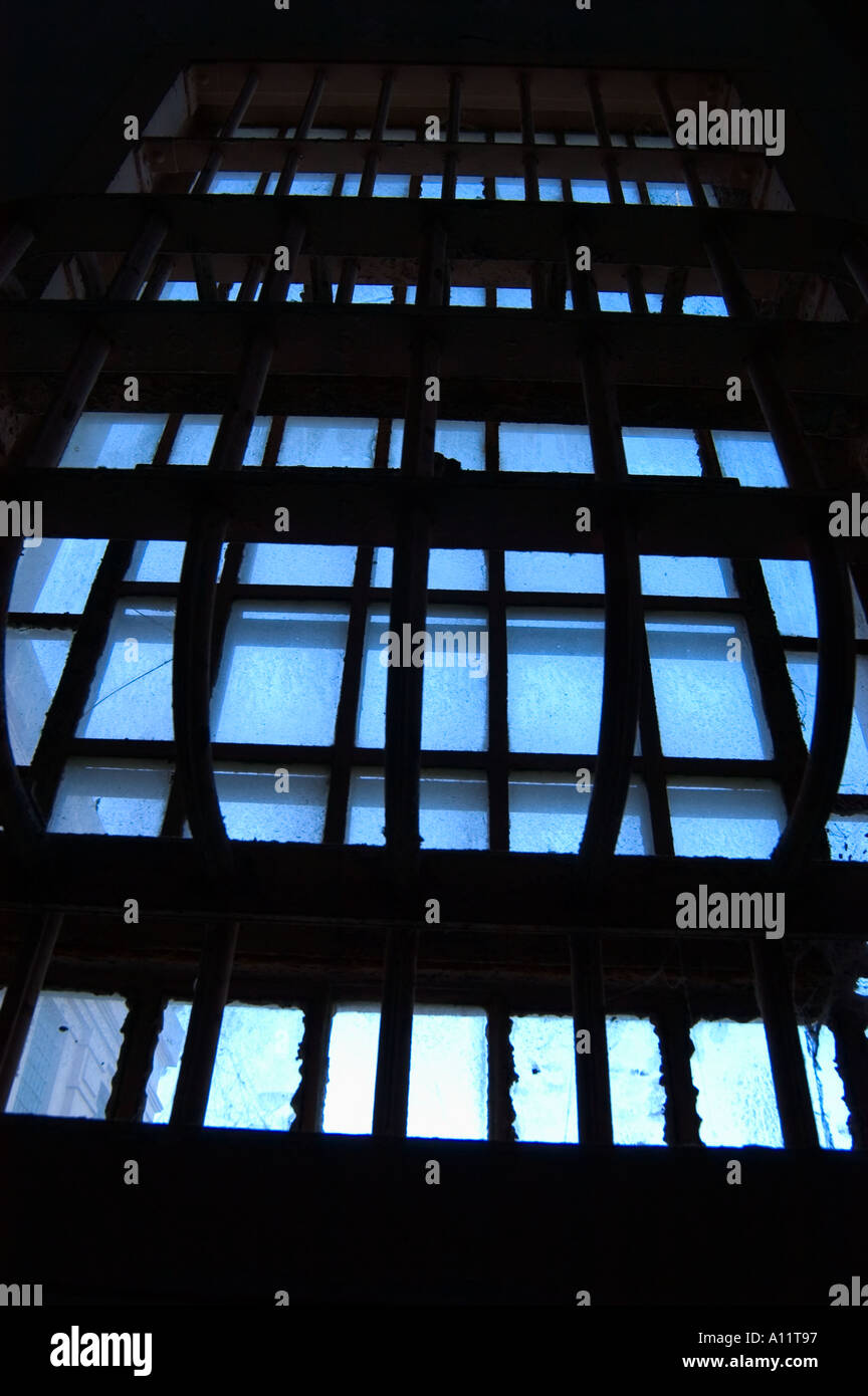 Barred windows inside Alcatraz Stock Photo - Alamy