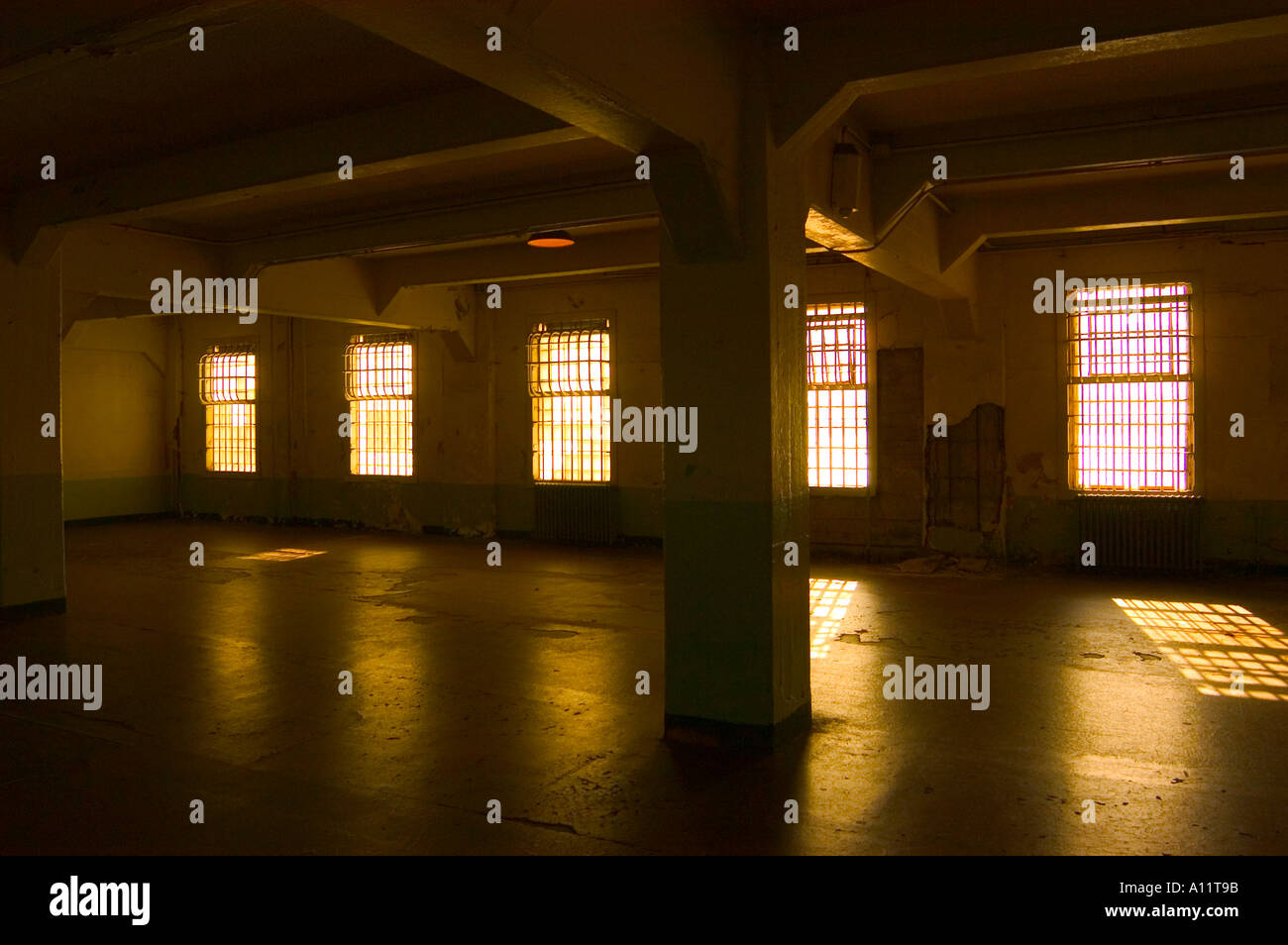 Sunlit dining hall inside Alcatraz Prison Stock Photo - Alamy