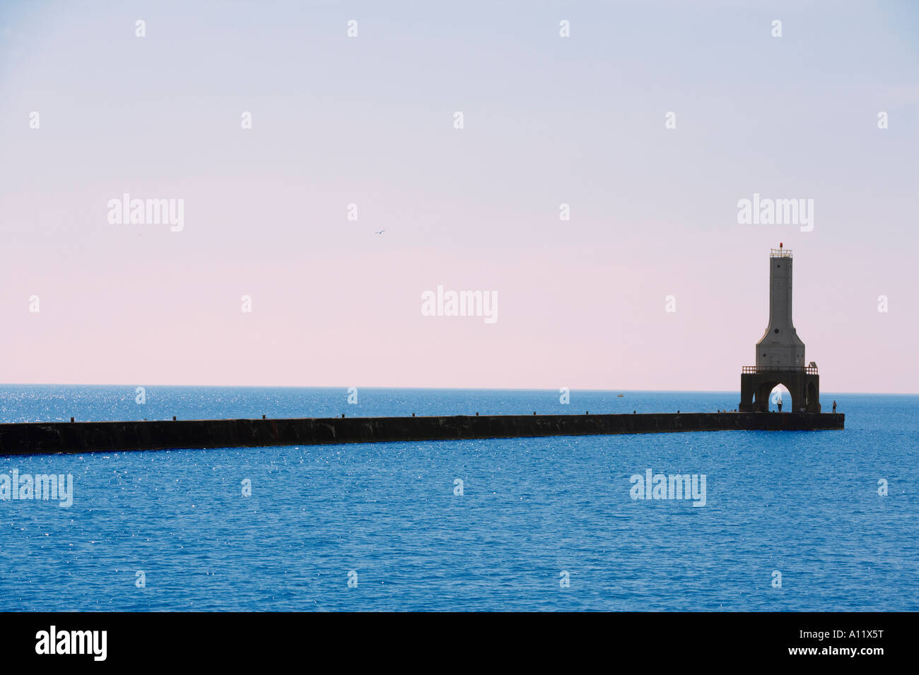 Lighthouse pier at Port Washington Wisconsin on Lake Michigan Stock ...