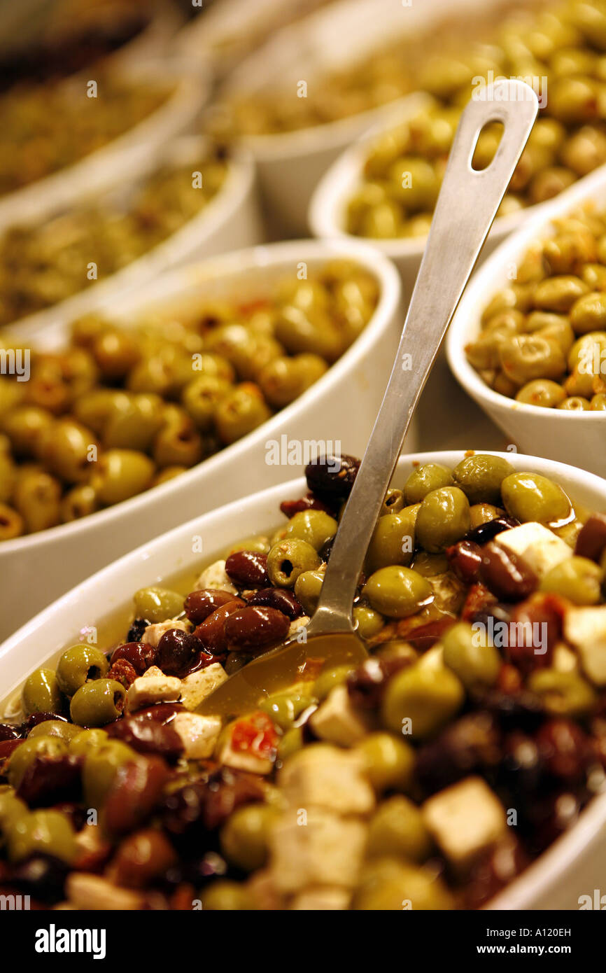 Selection of olives for sale Stock Photo - Alamy