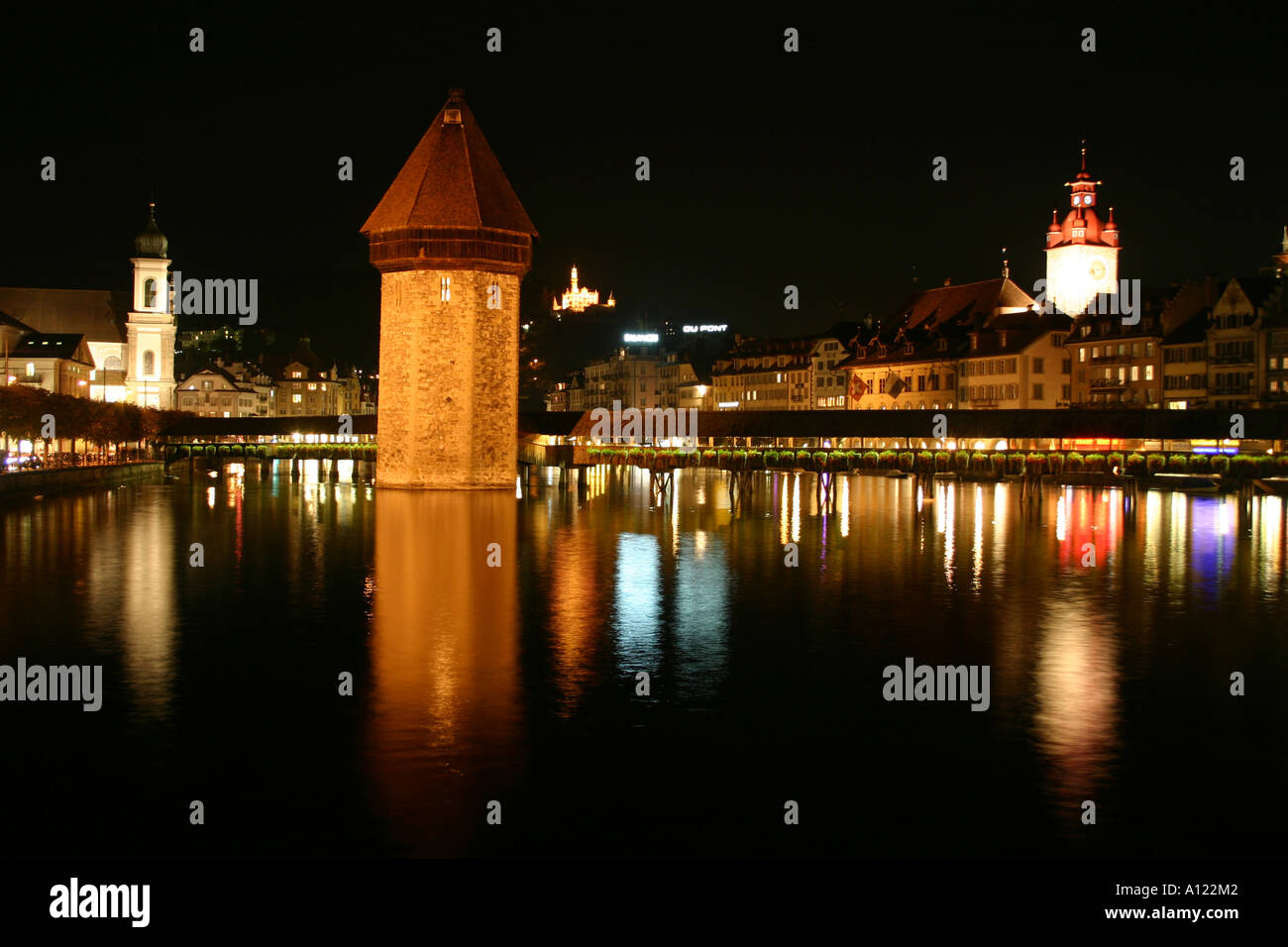 Chapel Bridge, Luzern, Switzerland at night Stock Photo - Alamy