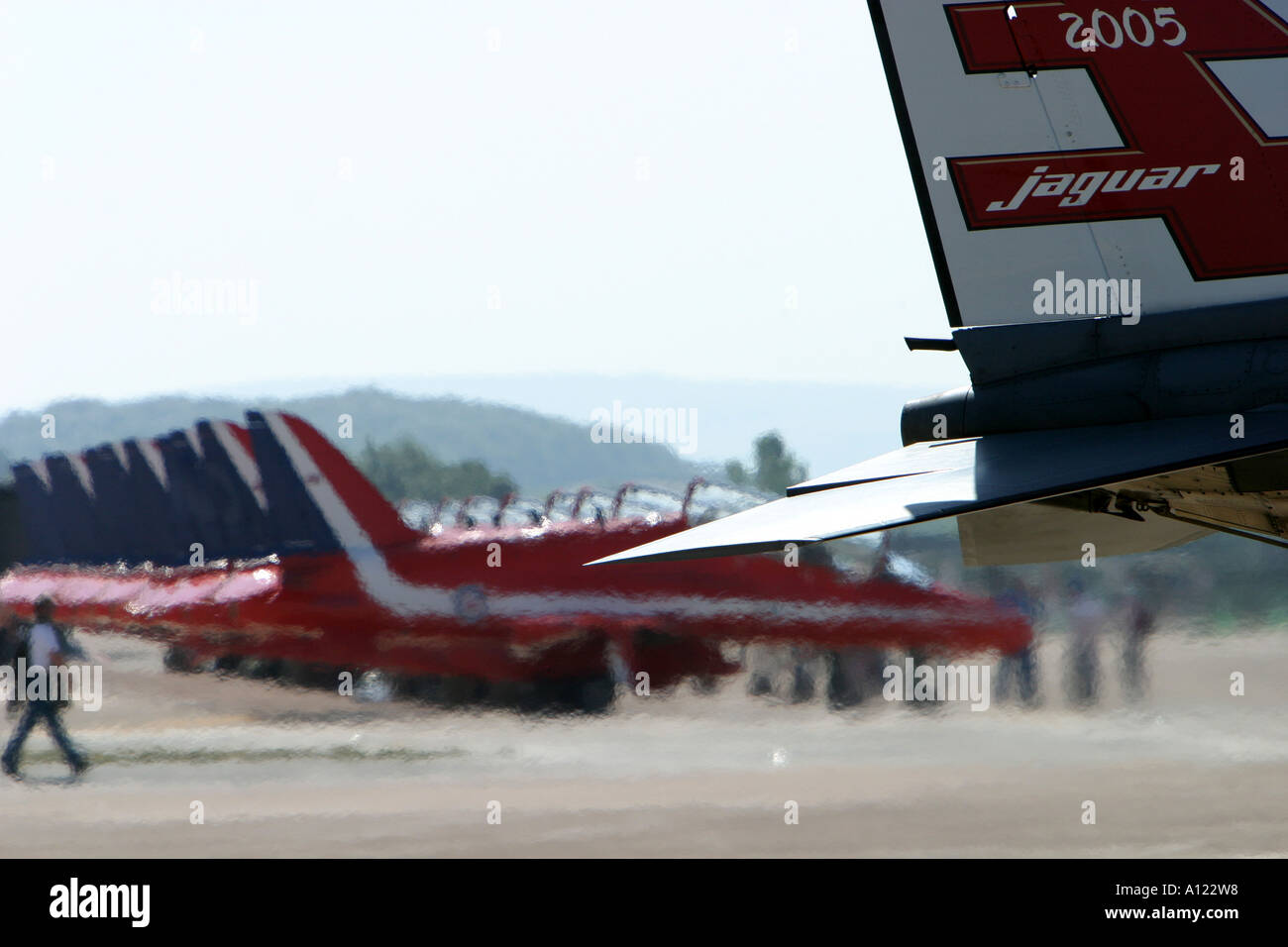 The famous Red Arrows aerobatic display team parked on the runway Stock ...
