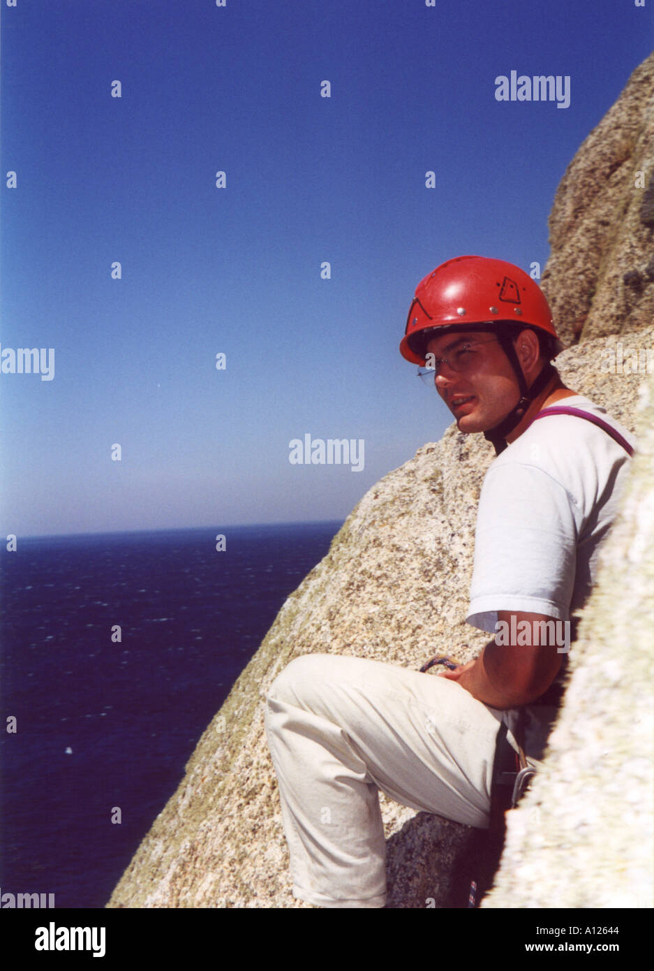 Rock climbing at Bosigran Cornwall Stock Photo - Alamy