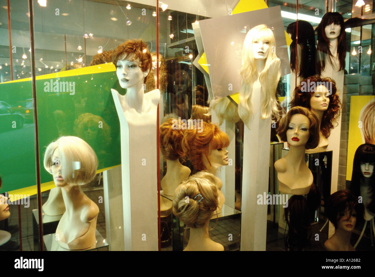 Wig shop window hi-res stock photography and images - Alamy