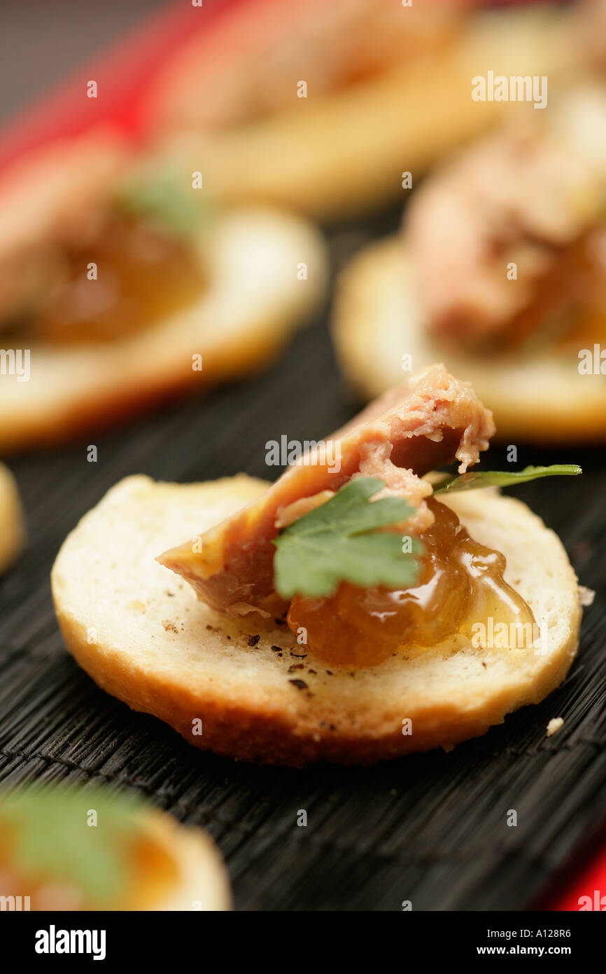 Pate and chutney canape Stock Photo - Alamy