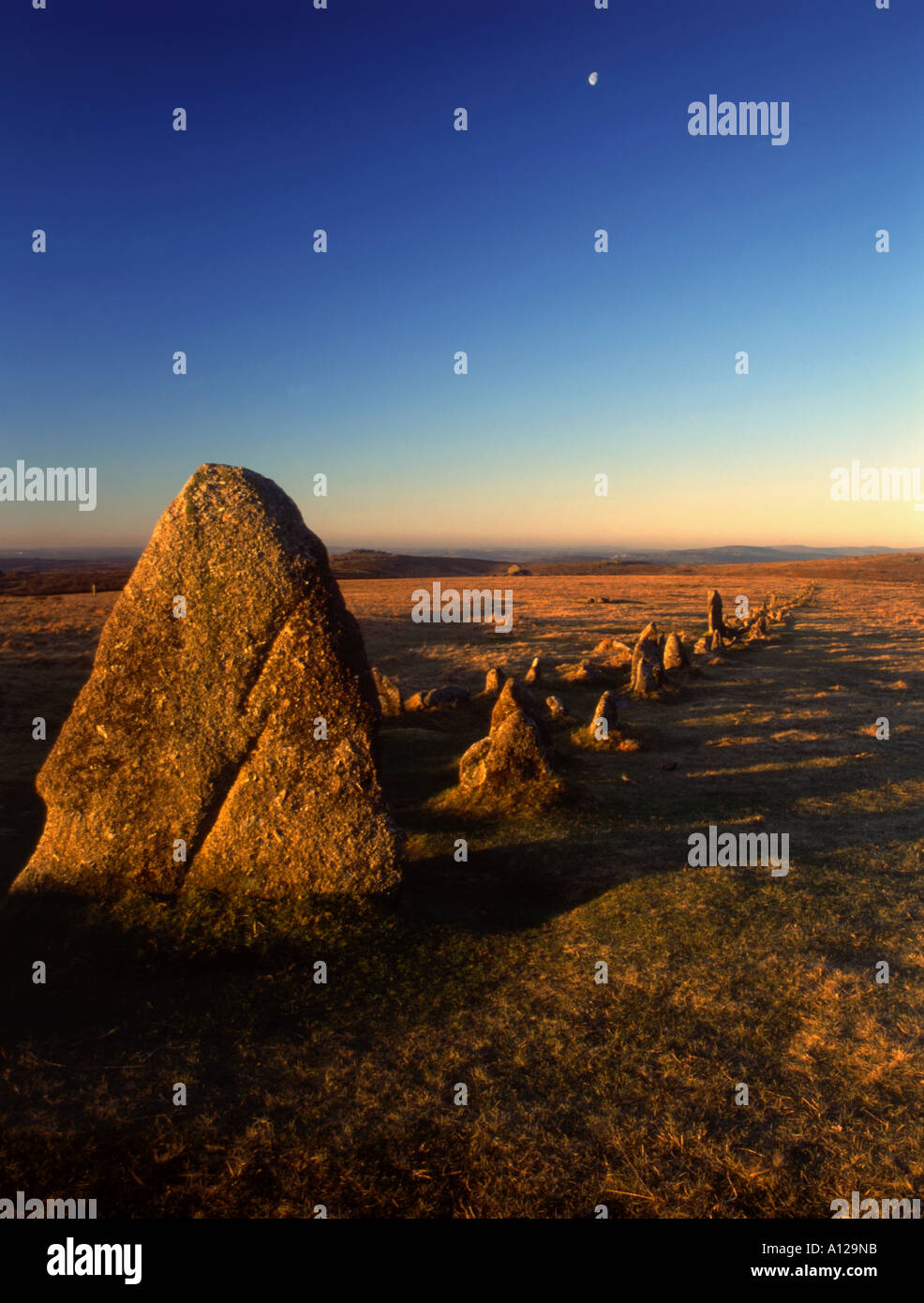 Merrivale standing stone row Dartmoor Devon UK Stock Photo - Alamy