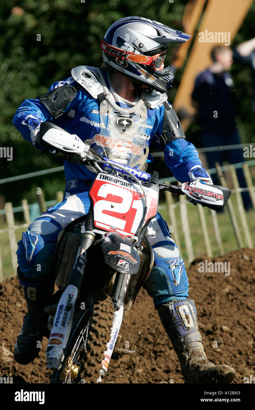 Neil Thompson 21 on his 450 Honda looks round at tandragee motocross ...