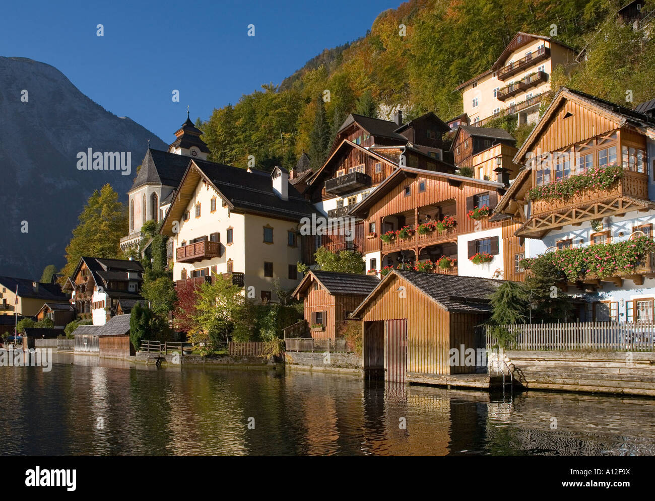 Town of Hallstatt on the Hallstatter See lake in Austria Stock Photo ...