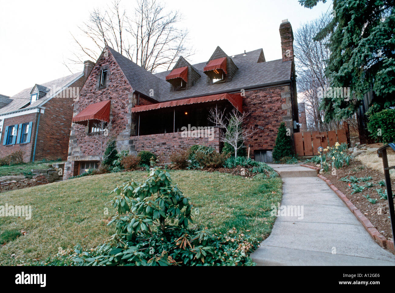 Pittsburgh, PA, USA, American House, Home, Exterior in Brick With Lawn ...