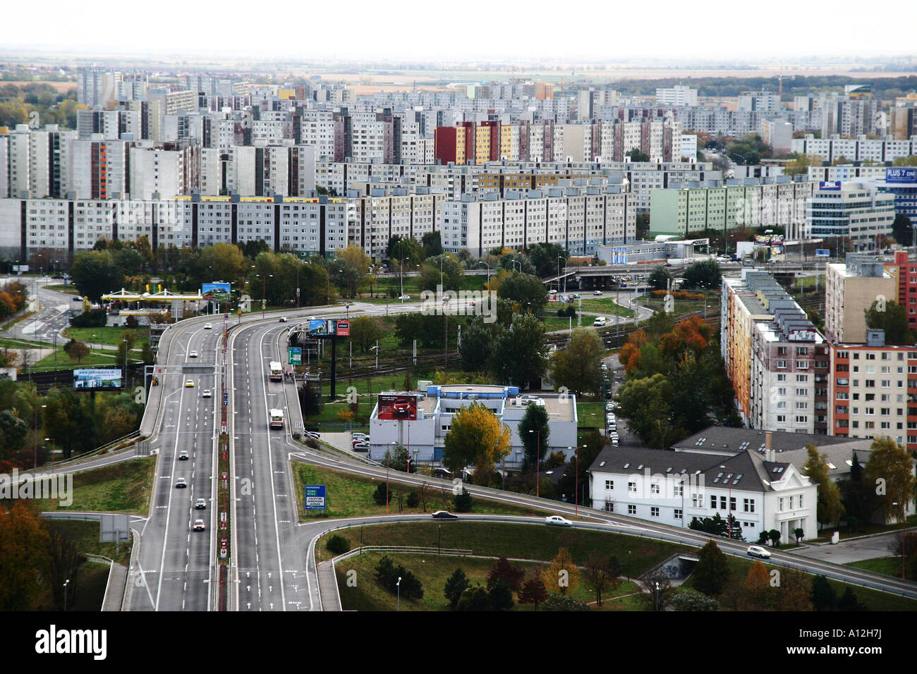Dense communist era residential tower blocks in Bratislava, Slovak ...