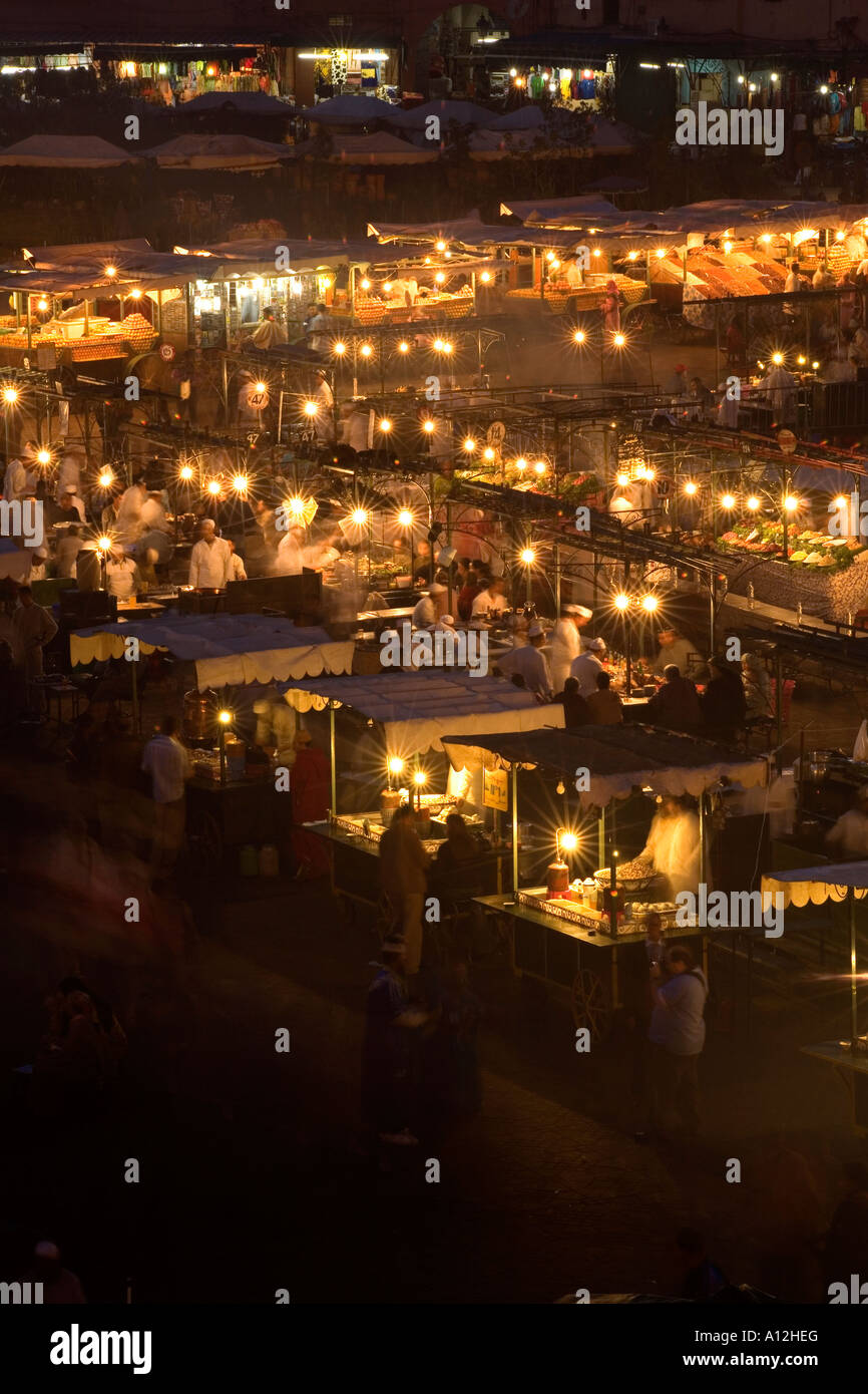 Food stalls at night in the Djemaa el-Fna market in Marrakech Morocco ...