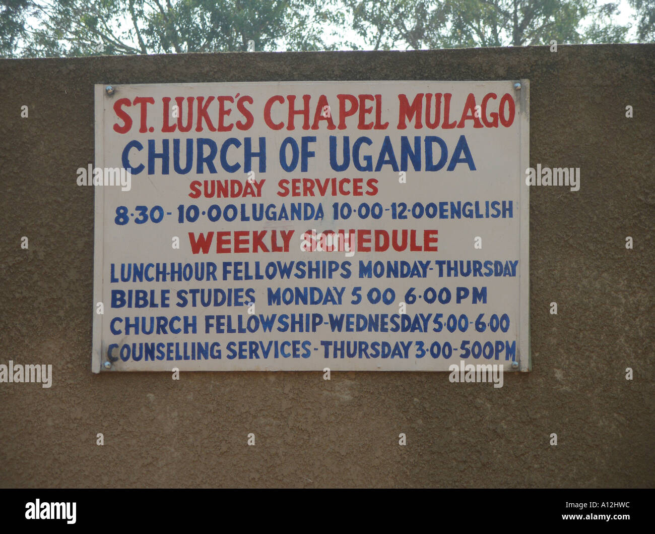 Signboard for St. Luke’s Chapel at Mulago Hospital, Kampala, Uganda ...