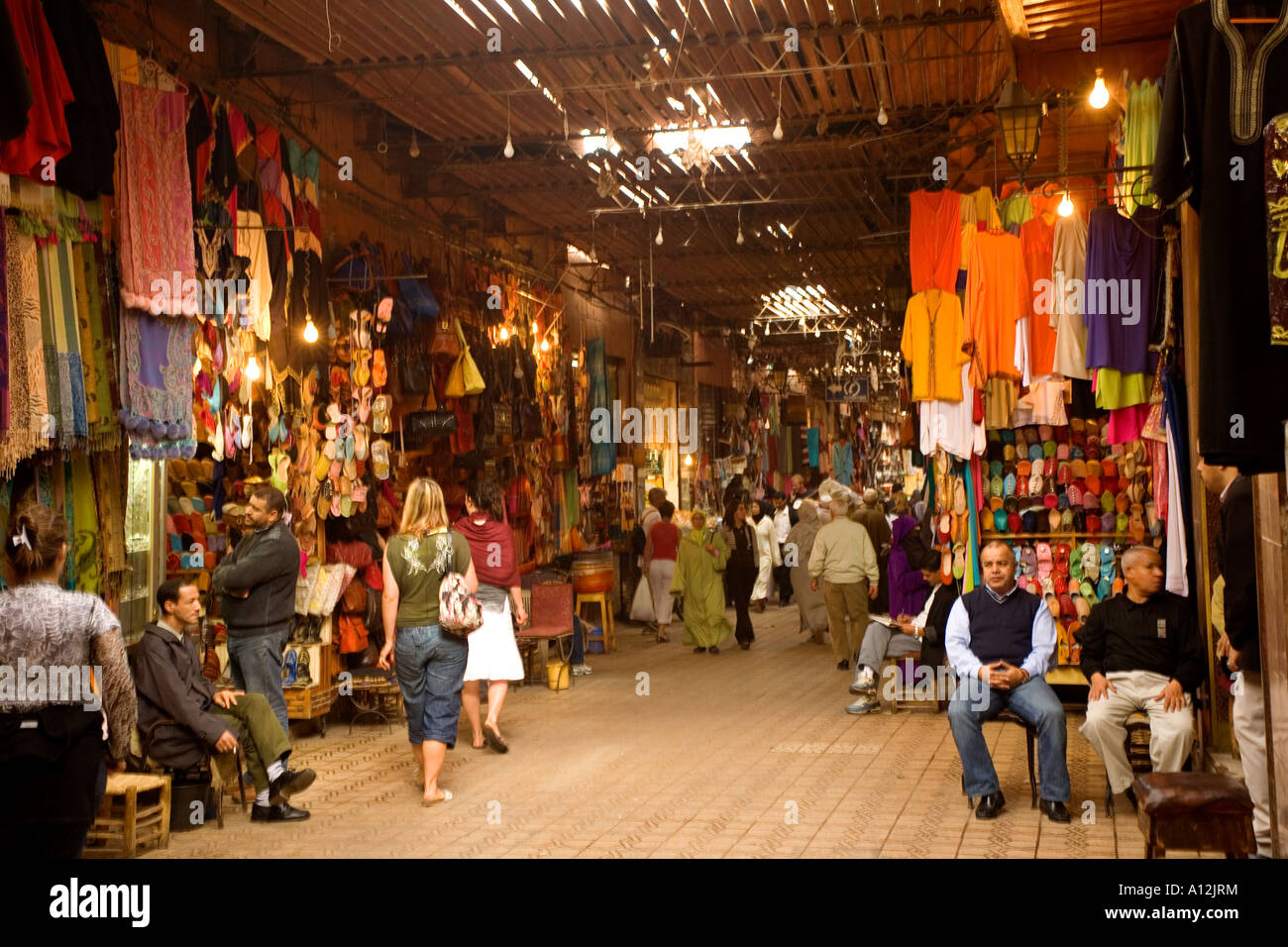 Shady street in the old Souk in Marrakech Morocco Stock Photo - Alamy