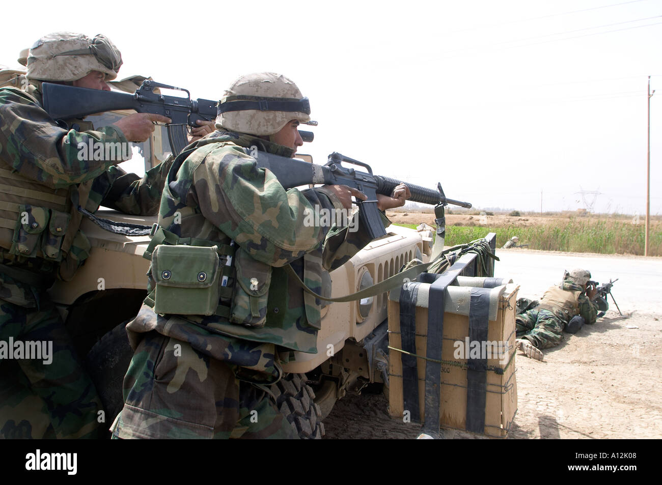 March 2003 near Ad Diwaniyah Iraq US Marines on the move toward Stock ...