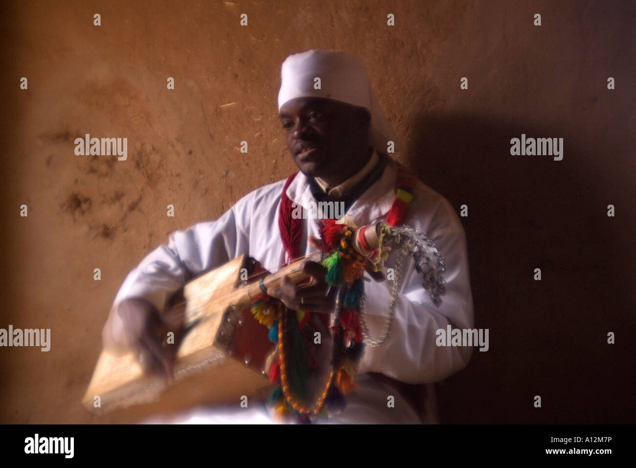 Gnaoua musician performing in their village on the edge of the sahara ...